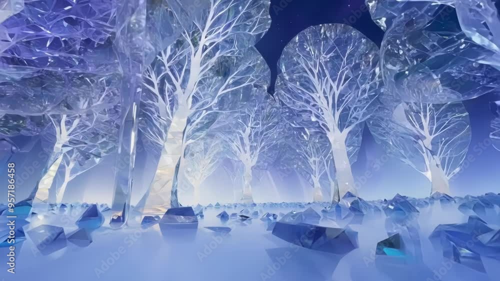 Magical and ethereal landscape featuring crystal like trees with ...