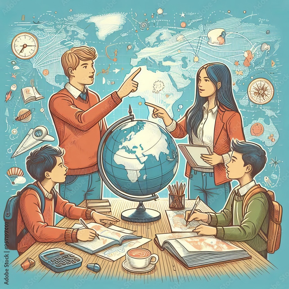 88 Geography Club Students discussing world geography with one p Stock ...