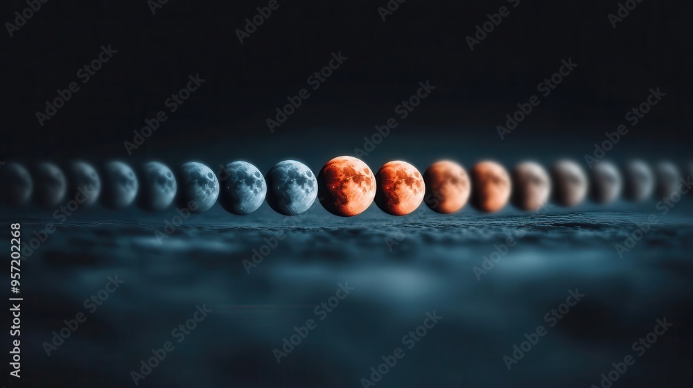A captivating depiction of the moon's phases, showcasing a gradual ...
