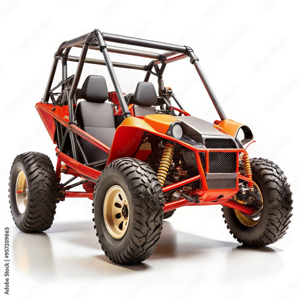 Red Off-Road Buggy with Black Roll Cage and Gold Wheels, 34 Front View ...