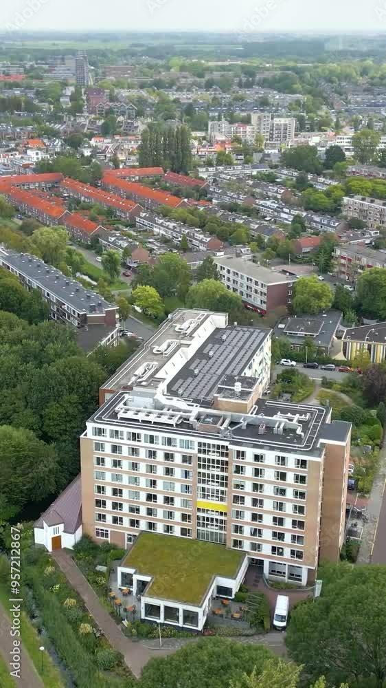 circling aerial view residential apartment building complex district ...