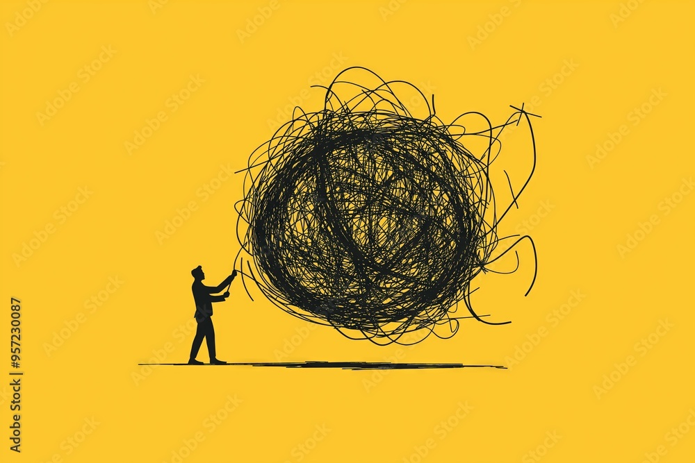 Person facing a giant tangled ball of string, representing the daunting ...