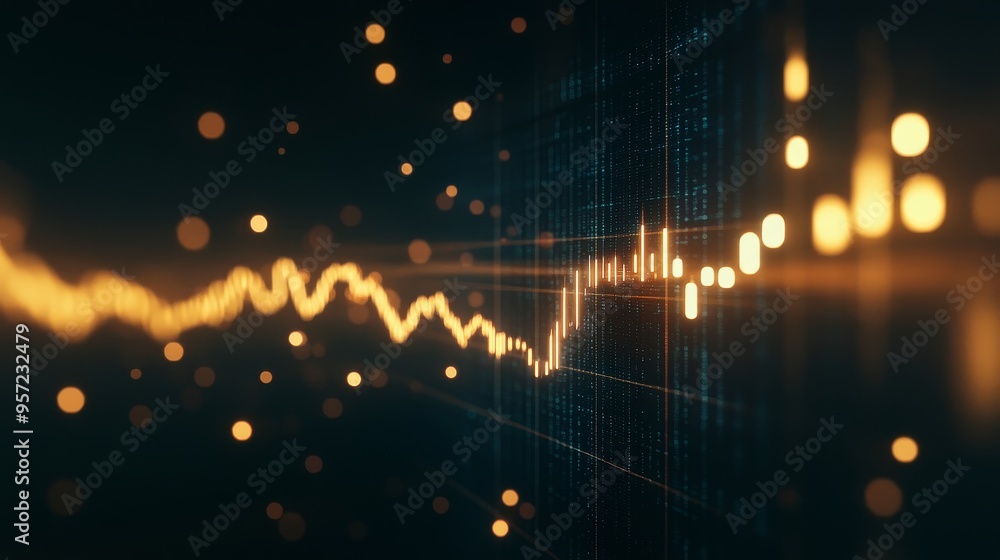 Illuminated Candlestick Chart with Spotlight Effect on Dark Background ...
