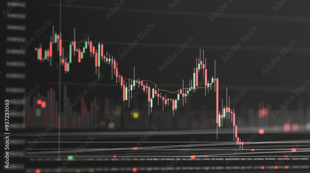 Financial Analysis Candlestick Chart with Fibonacci Retracement on Grey ...
