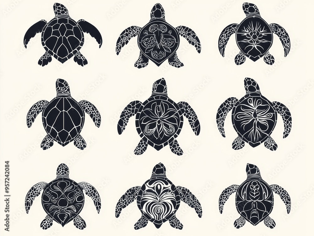 Sea Turtle Silhouettes A Detailed Exploration of Shell Patterns and ...