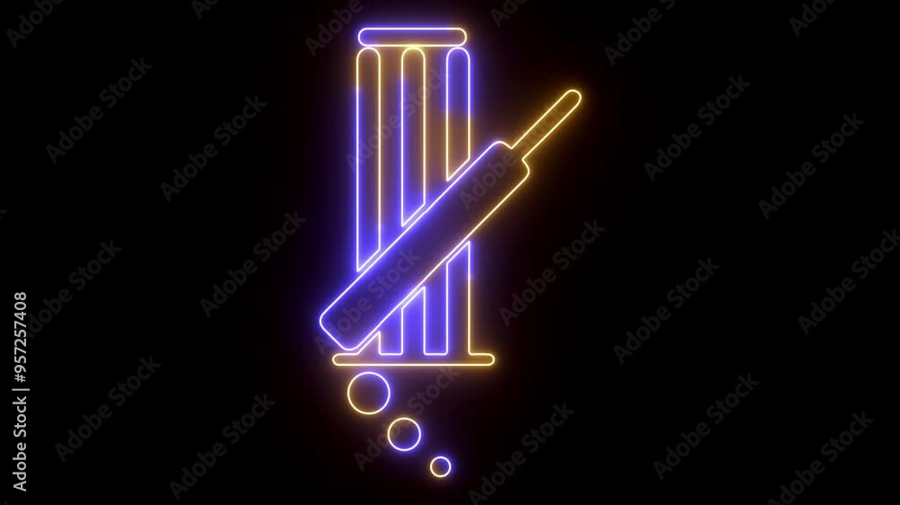 Neon Cricket Bat, Ball, and Stumps Icon and Symbol Animation on Black ...
