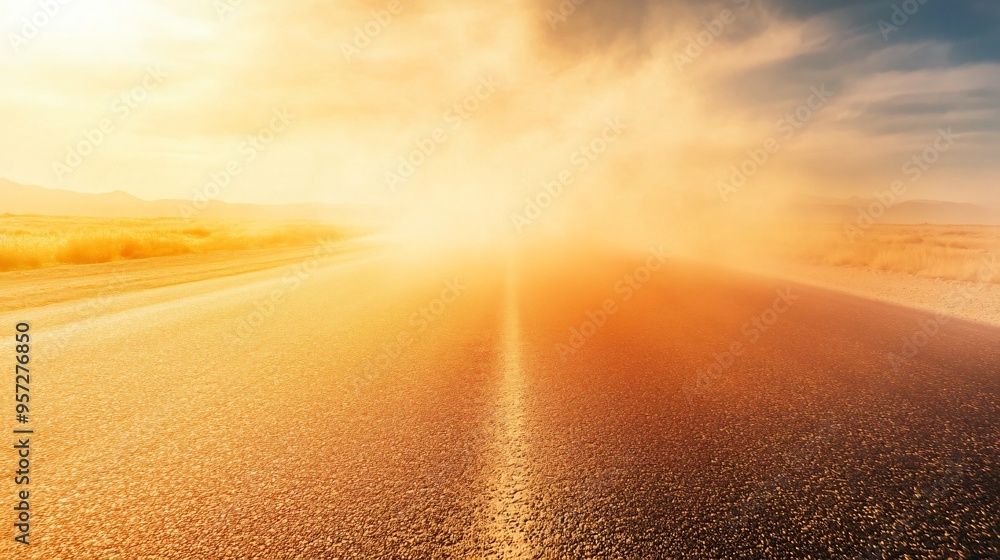 Heat haze rising from a hot asphalt road, extreme weather, scorching ...