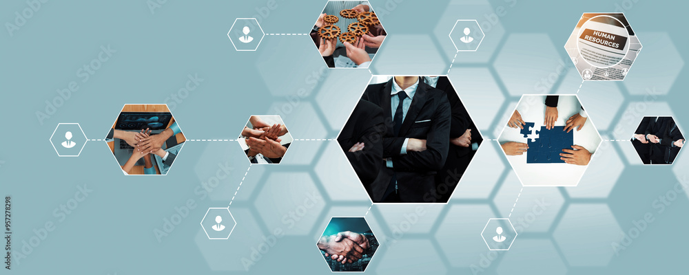 Teamwork and human resources HR management technology concept in ...