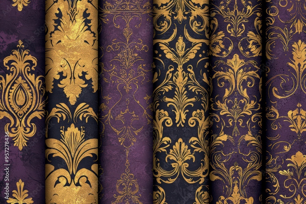 Decoupage patterns in vintage violet and gold for creative paper ...