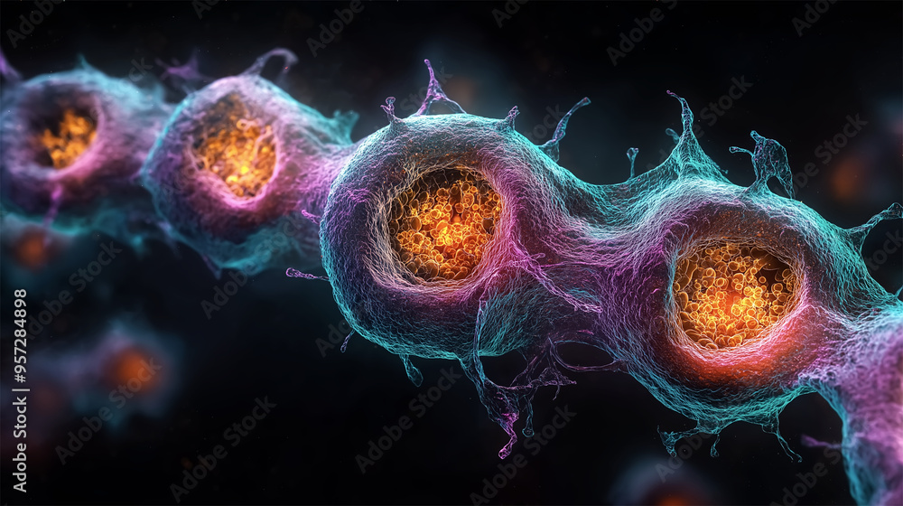 Confocal microscopy of cancer cells in division stages showing abnormal ...