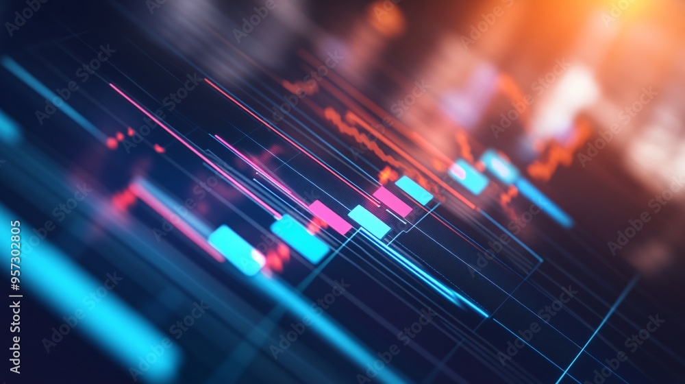 Sales forecast analysis, upward trend lines and bar charts, 3D ...