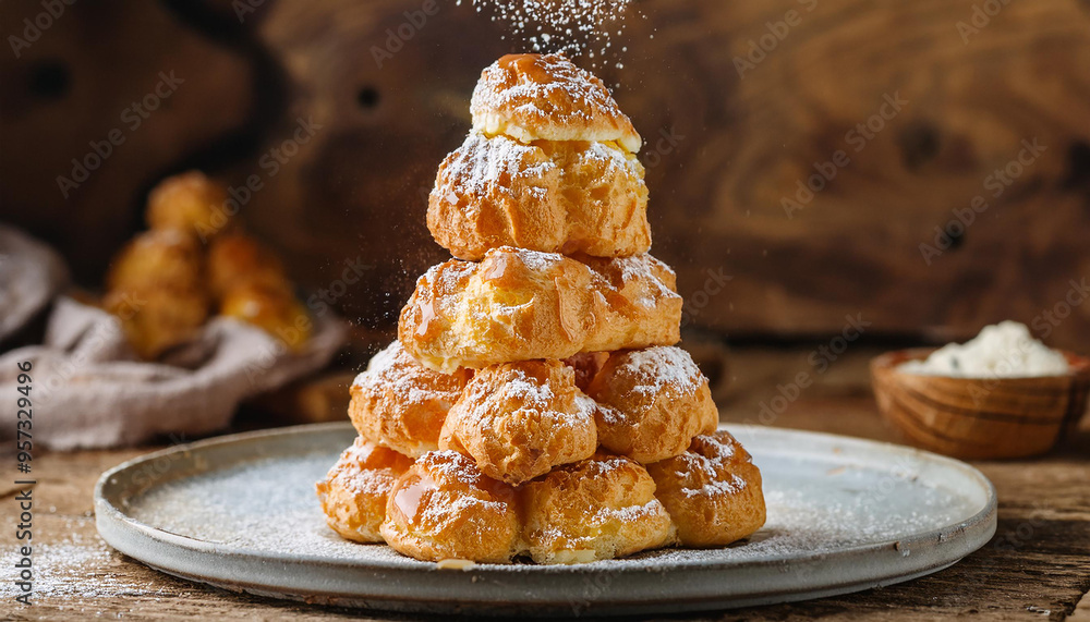 French croquembouche, towering dessert made of cream-filled choux ...