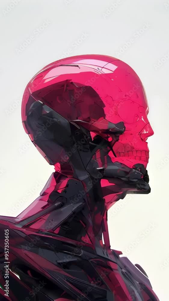 Futuristic cyborg with a transparent red skull revealing internal ...