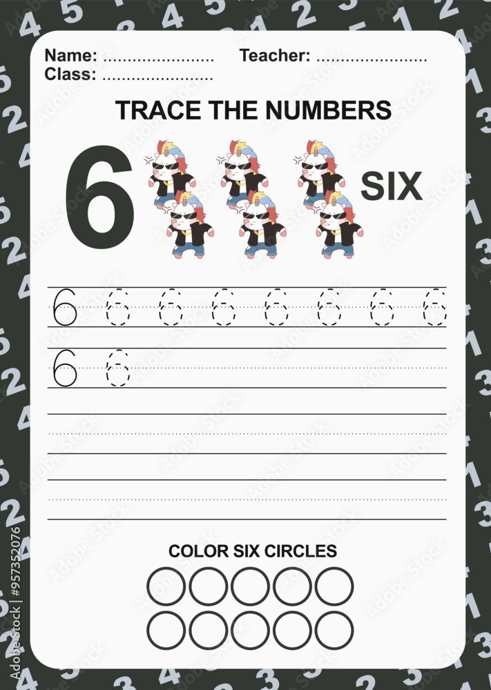 Trace and write number for children. Exercise for children to recognize ...