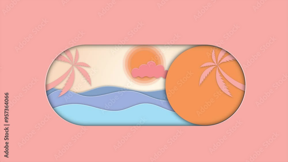 A button that switches day to night mode. Paper cutout style animation ...