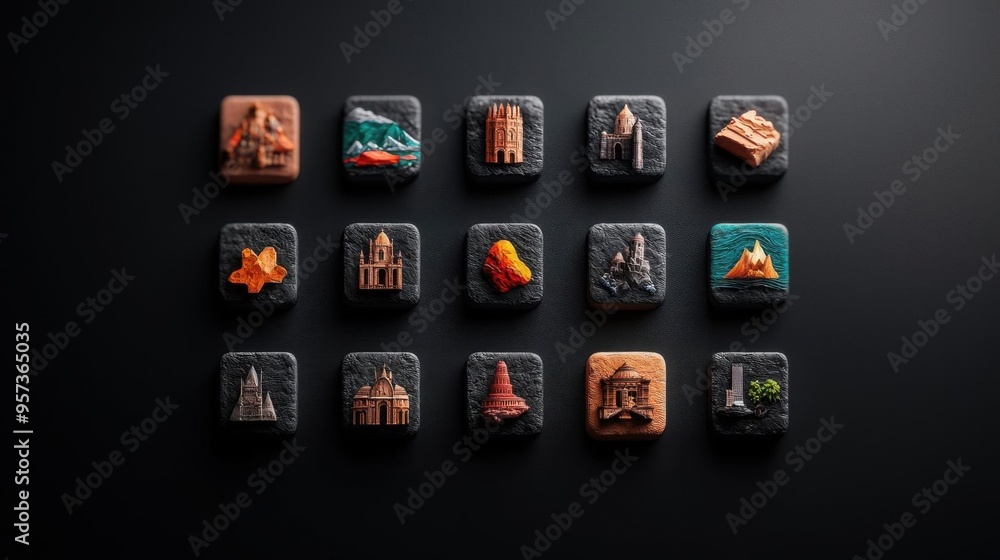 An intricate and ornamental set of gothic architecture icons with ...