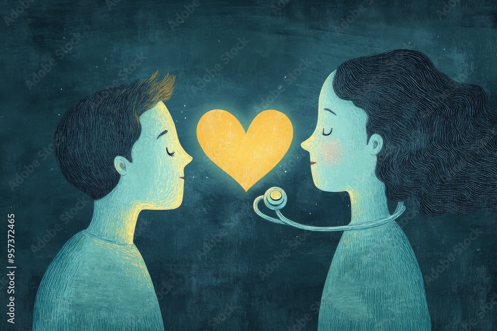 A doctor listens to the heartbeat of a patient with a stethoscope, as a ...