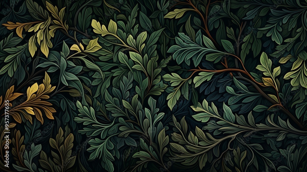 Patterns formed by the overlapping and interweaving branches and leaves ...