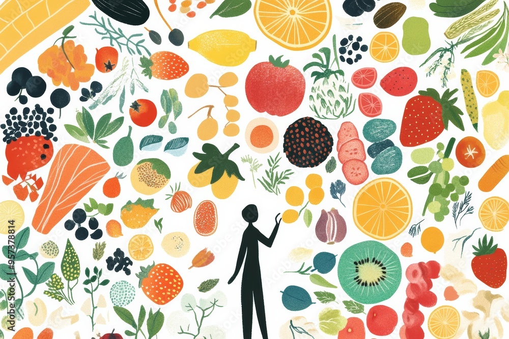 colorful array of foods with different textures and aromas, fruits ...