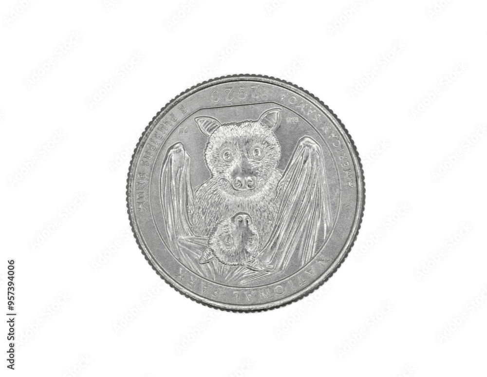 bat quarter, or bat coin, National Park of American Samoa silver coin ...