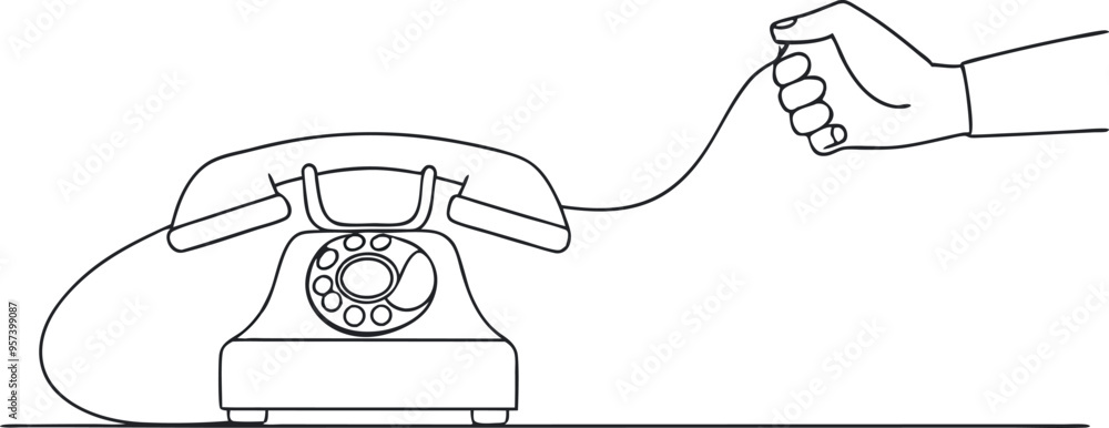 continuous single line drawing of hand picking up receiver of rotary ...