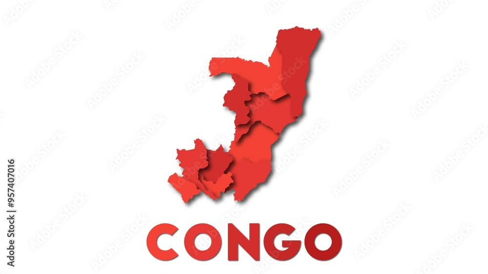 Congo map showing regions. Animated country map with title. 4k ...