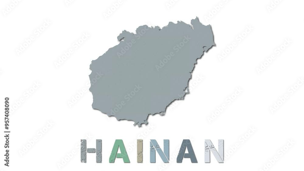 Hainan map with paper regions. Animated island map growing from regions ...