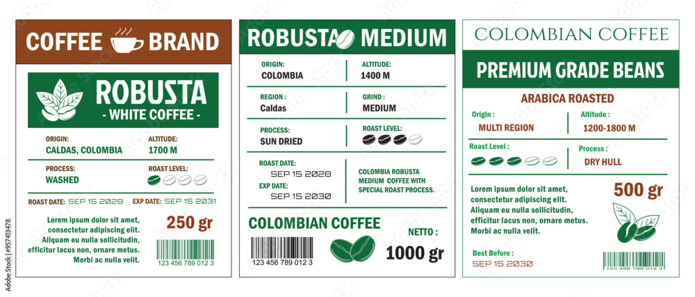 An illustration of coffee labels template, showcasing Robusta Blend and ...