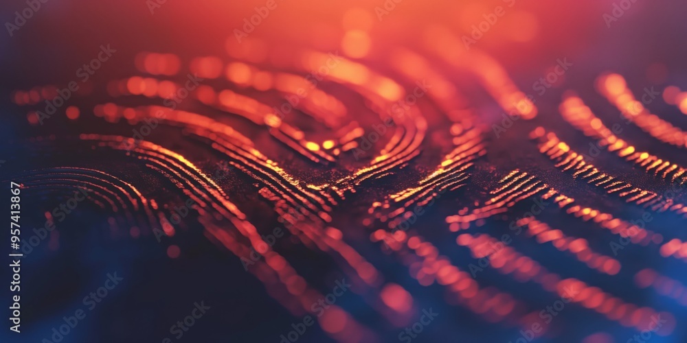 A digital illustration of biometric technology, featuring fingerprint ...