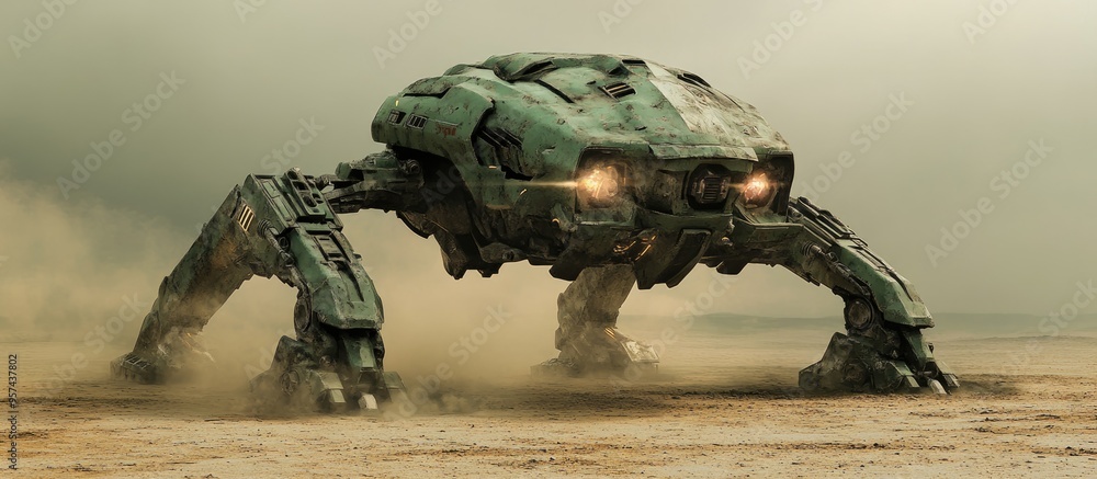 Futuristic mech soldier on a plain background Military robot in green ...