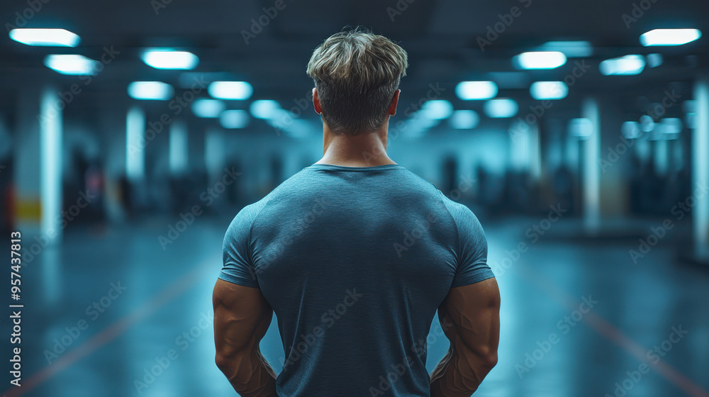 "Fit man standing in a spacious gym, highlighting a well-built physique ...