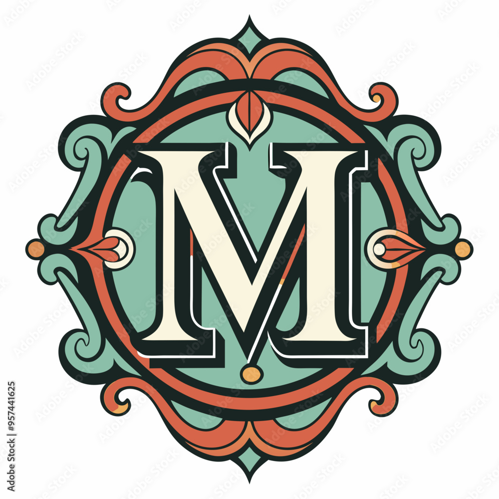 Vetor de Vintage Victorian Letter M Logo Design Sans Serif Art Vector ...