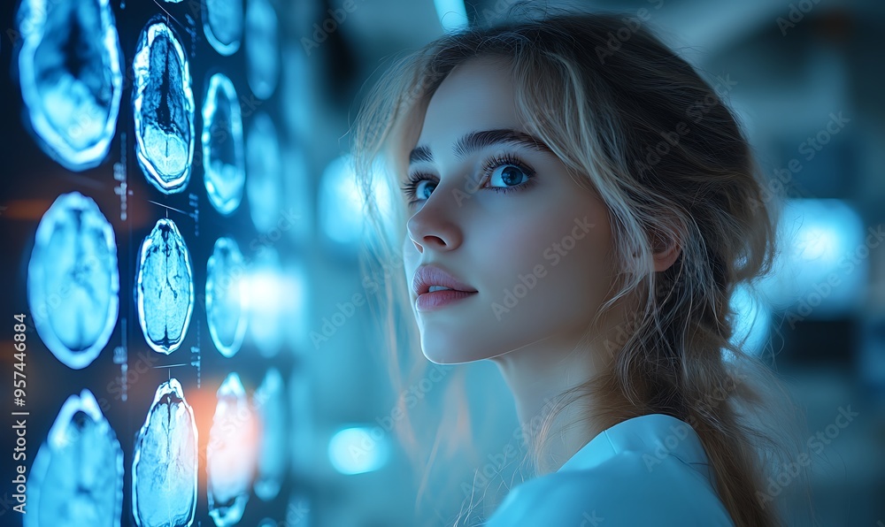 Side profile of a female medical neurologist medical doctor examination ...