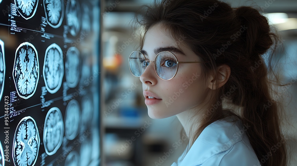 Side profile of a female medical neurologist medical doctor examination ...