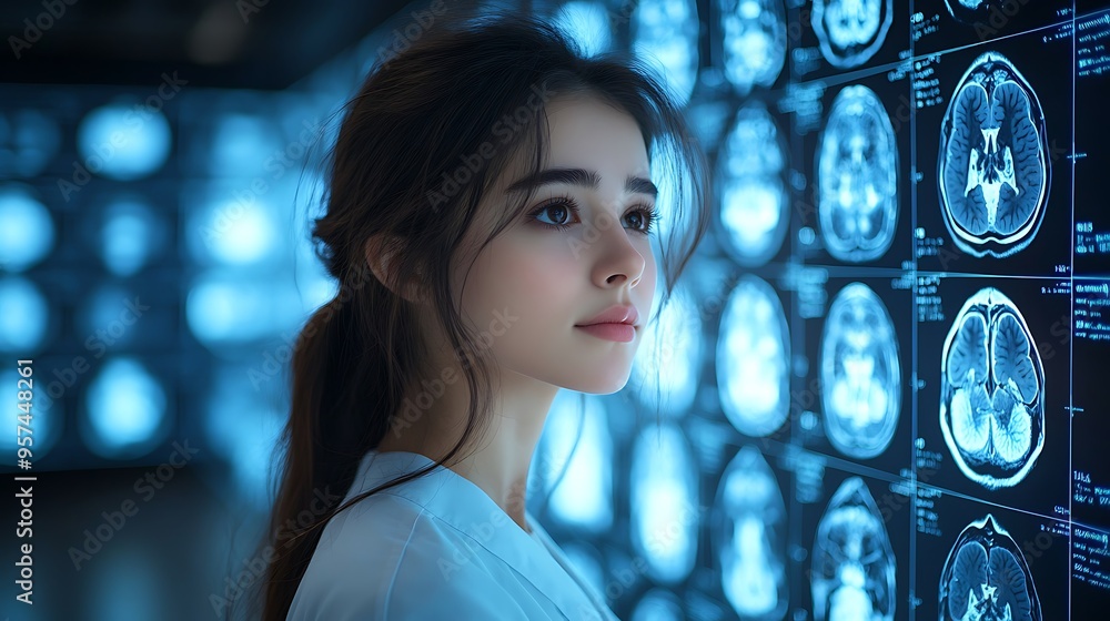 Side profile of a female medical neurologist medical doctor examination ...