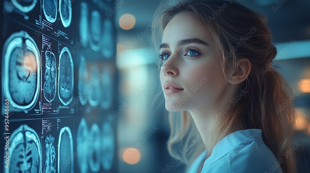 Side profile of a female medical neurologist medical doctor examination ...