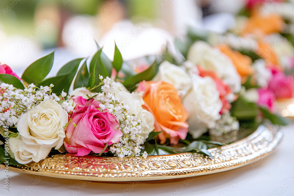 traditional Indian wedding garlands made of jasmine and roses, draped ...
