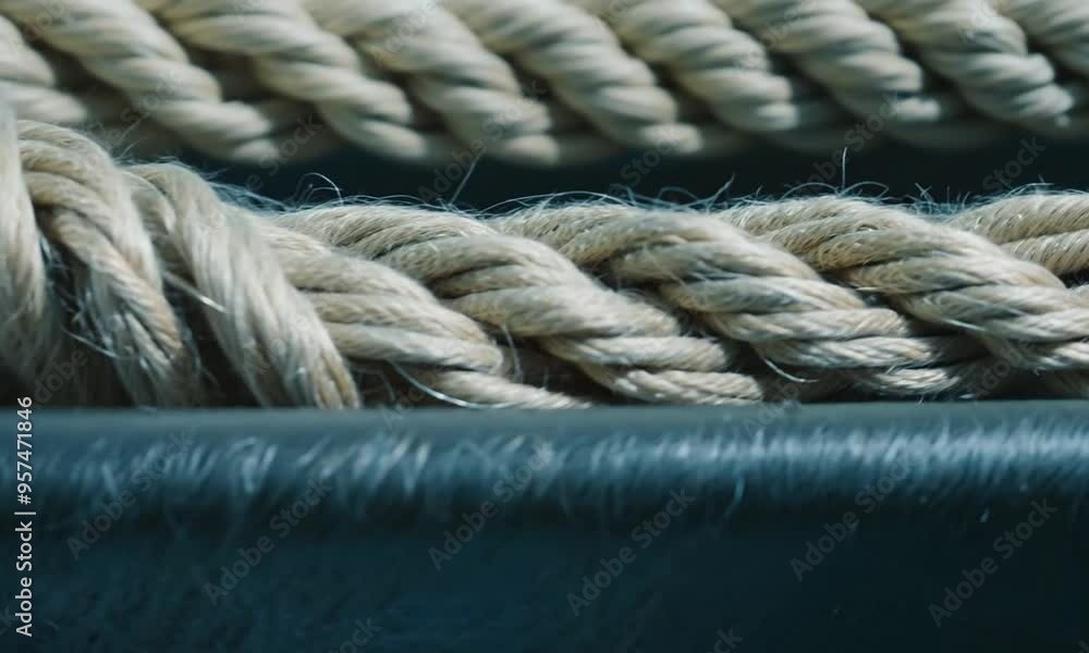 The camera circles a section of rope tied around a metal post. Each ...