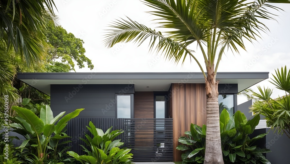 single-story house with a flat roof and a minimalist design. The ...