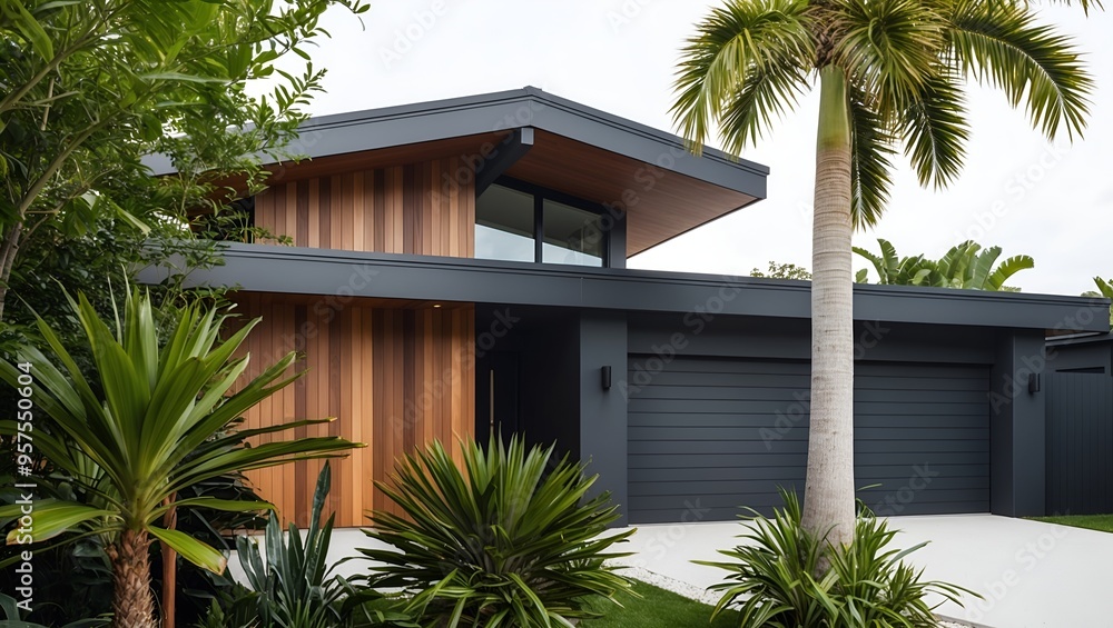 single-story house with a flat roof and a minimalist design. The ...