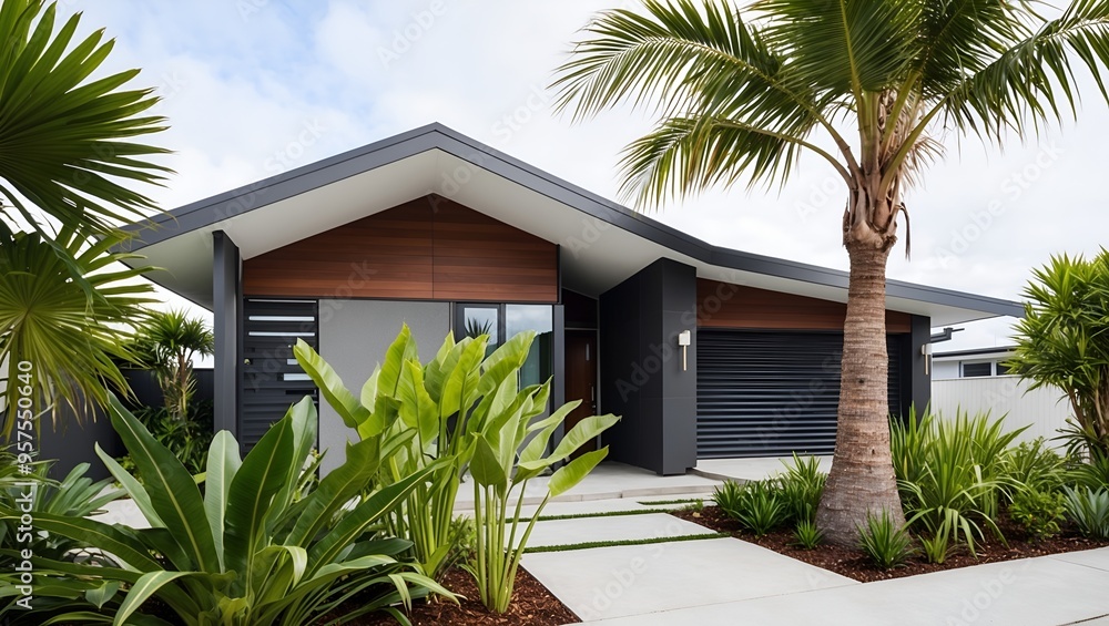 single-story house with a flat roof and a minimalist design. The ...