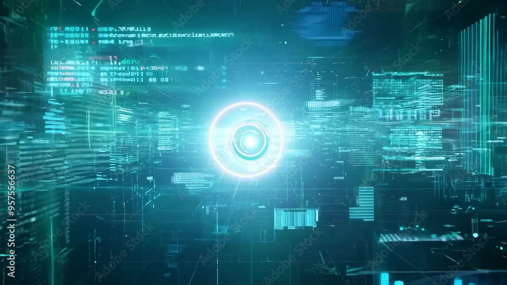 "Flying inside an artificial intelligence digital brain, showcasing big ...