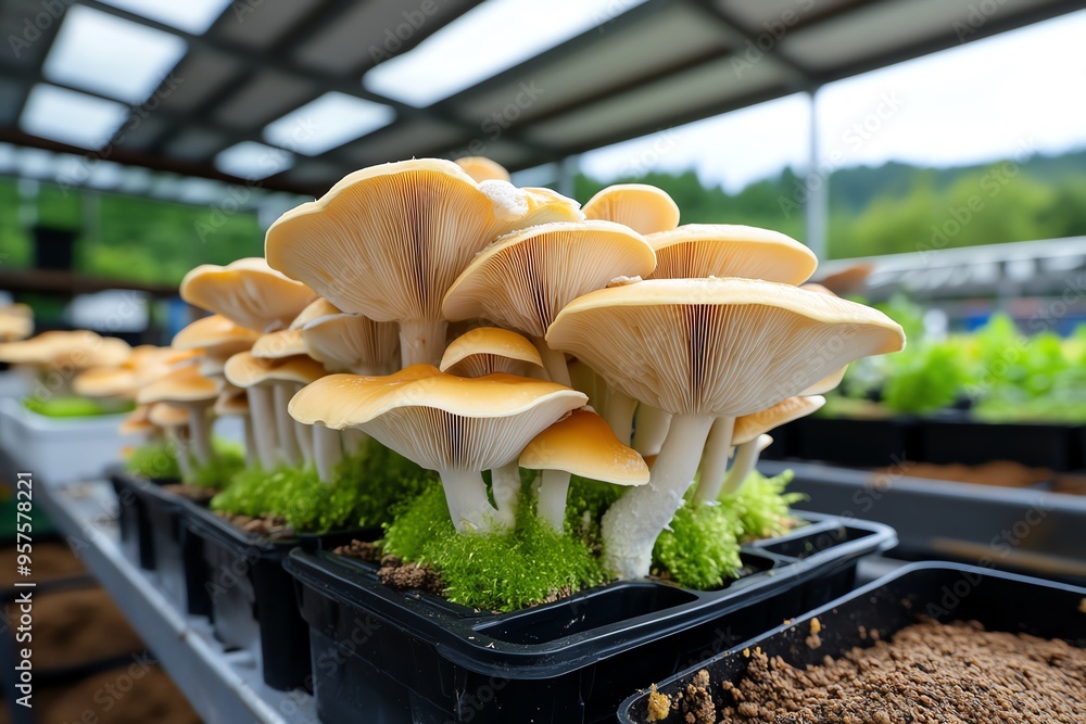 Mushroom Farm Mycelium, Trays, and Colonization shown in an indoor farm ...