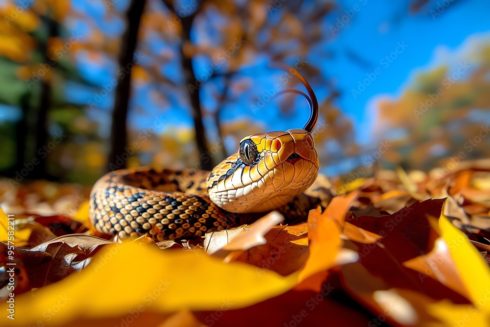 Snake Rattlesnake, Brown, and Forest shown in a forest where a brown ...