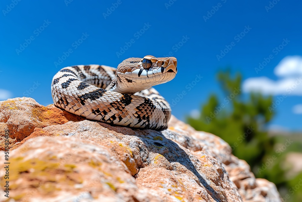 Snake Rattlesnake, Rocky Terrain, and Danger depicted in a rocky ...