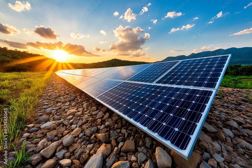 Solar Power Sunlight, Harnessing, and Future of Energy shown in a ...