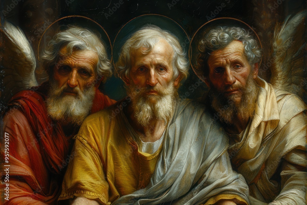 Sacred representation: icon depicting holy trinity, featuring god the ...