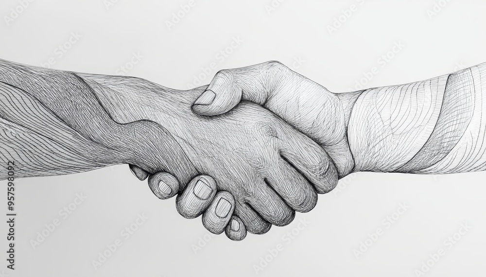 Artistic representation of a handshake in diverse line styles ...