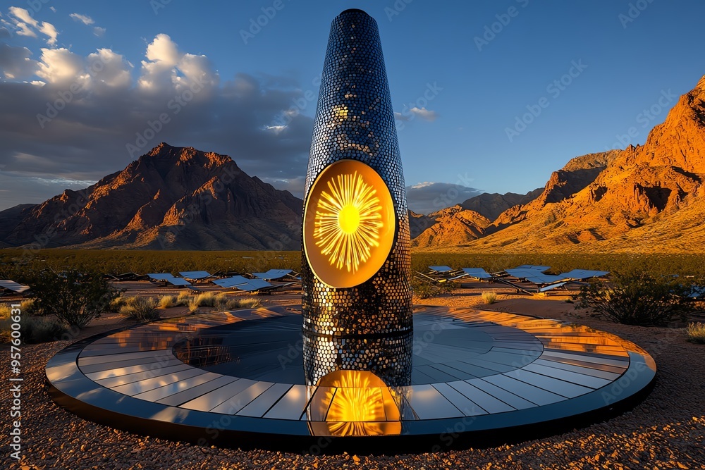 ภาพประกอบสต็อก Solar Power Concentrated Solar, Mirrors, and Desert ...