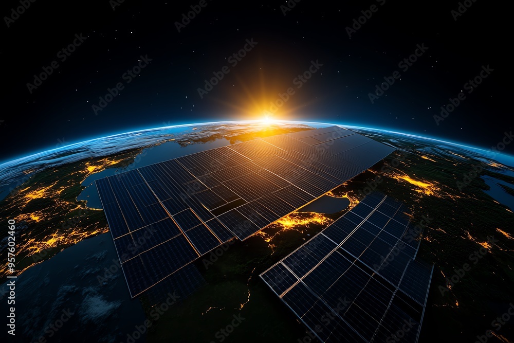 Solar Power Sunlight, Clean Power, and Global Impact shown in a global ...